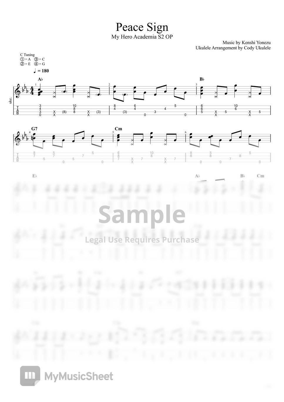 Kenshi Yonezu - Peace Sign Tab + 1staff by Cody Ukulele