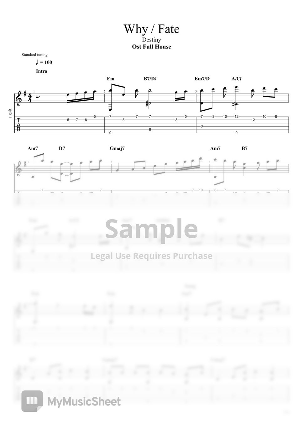Destiny - Why / Fate (OST Full House) Tab + 1staff by Fiqri Gusfa