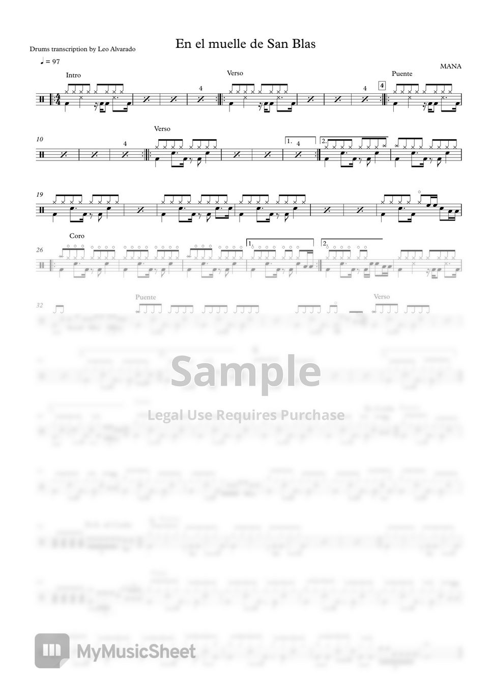 Mana - En el Muelle de San Blas Sheets by Drum Transcription: Leo Alvarado