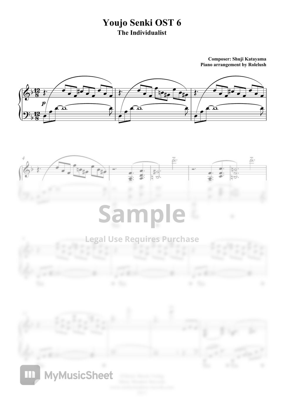 Shuji Katayama - Youjo Senki OST 6 - The Individualist (piano cover) 악보 ...