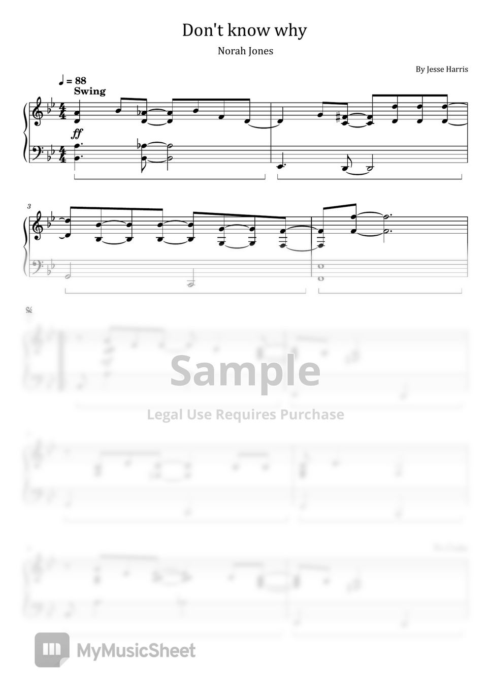 Jesse Harris - Don't know why (Norah Jones - For Piano Solo) Sheet ...