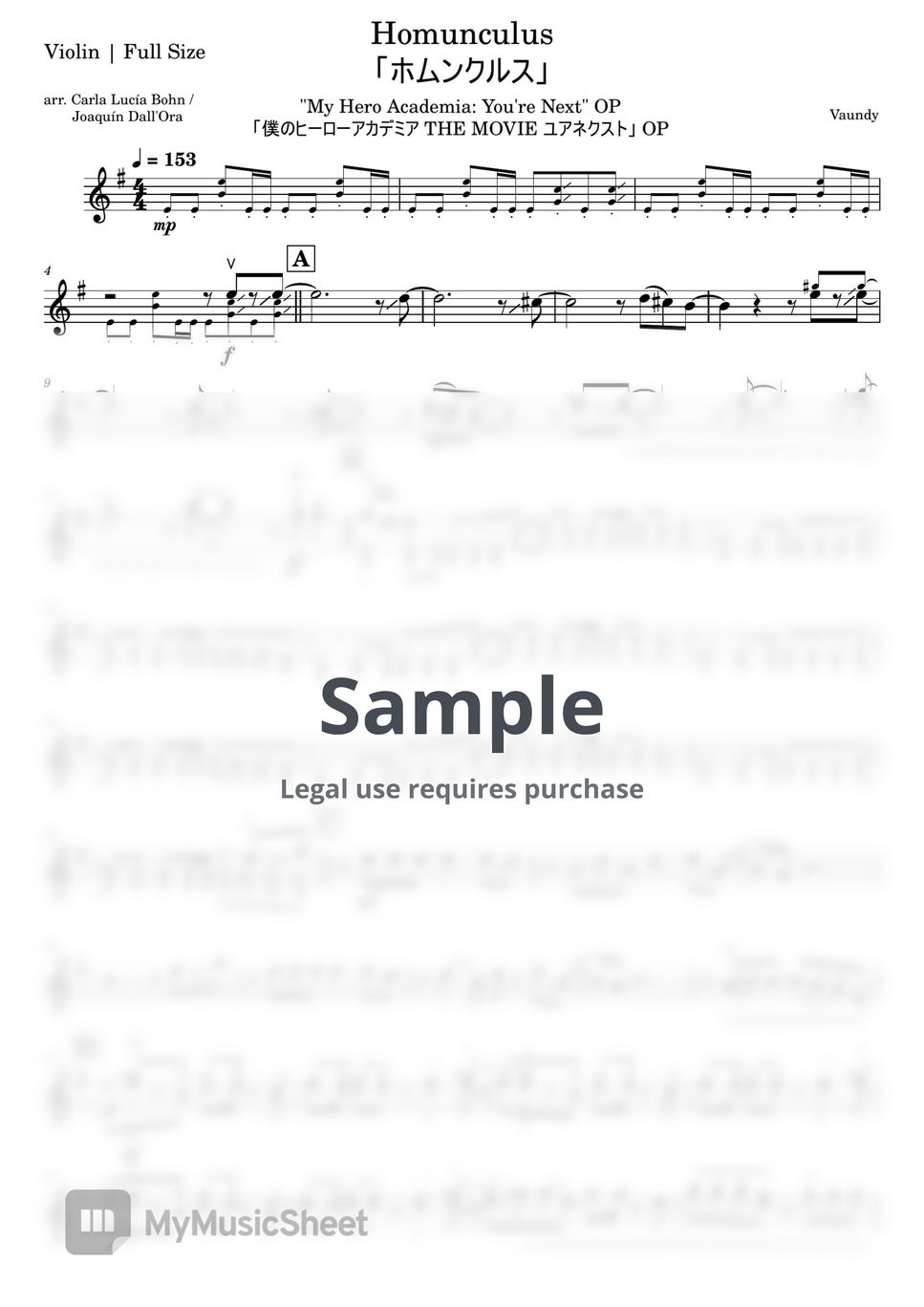 Vaundy - Homunculus | "My Hero Academia: You're Next" OP Sheets by co-neko