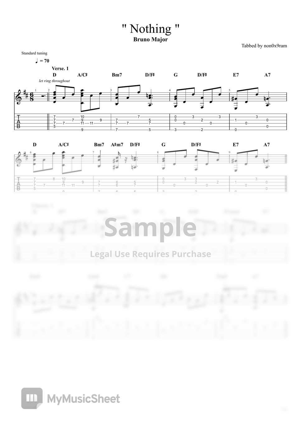 Bruno Major - Nothing (Guitar Pro/GP/GP5/GPX) Sheets by non0x9rma