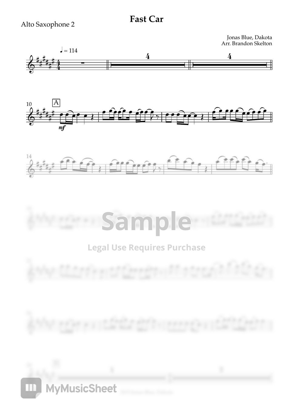 Tracy Chapman (Jonas Blue ft. Dakota version) - Fast Car (Score and Parts) Sheets by Brandon Skelton