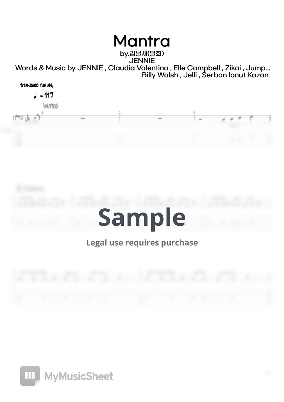 제니 - Mantra (5-String,만트라) Tab + 1staff by 김날새