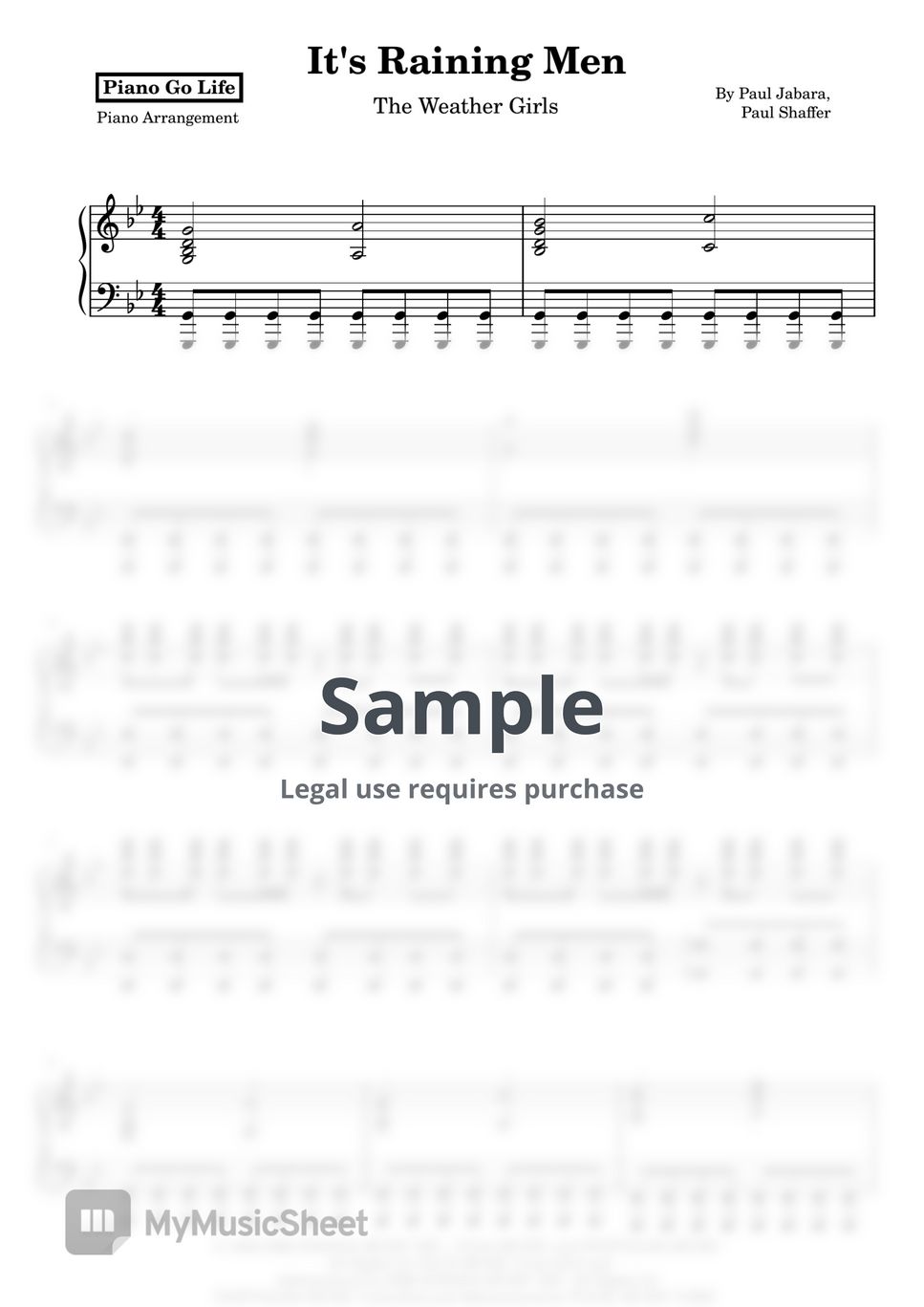 The Weather Girls - It's Raining Men 악보 by Piano Go Life