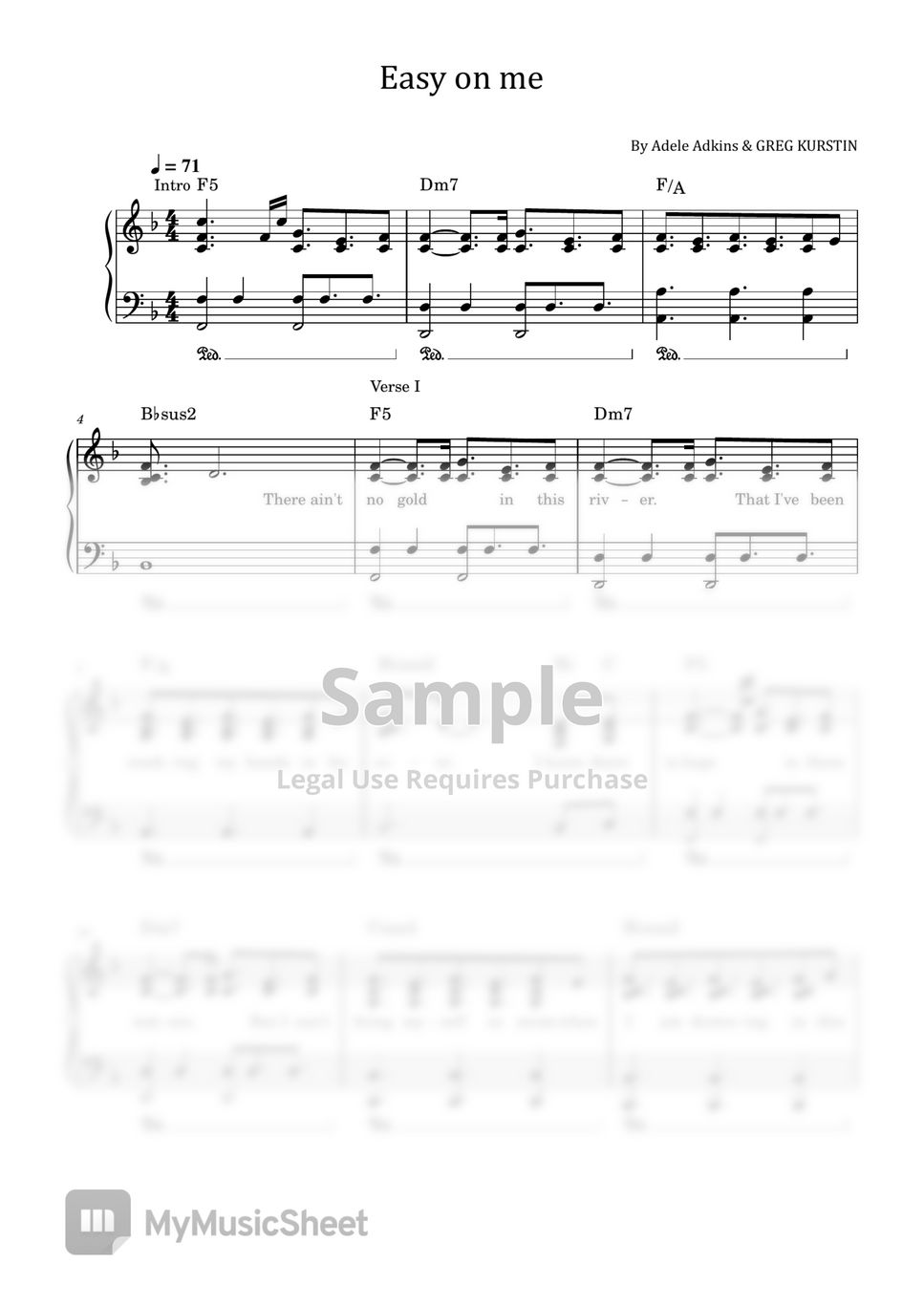 Adele Adkins & GREG KURSTIN - Easy on me (Adele - For Piano solo With ...