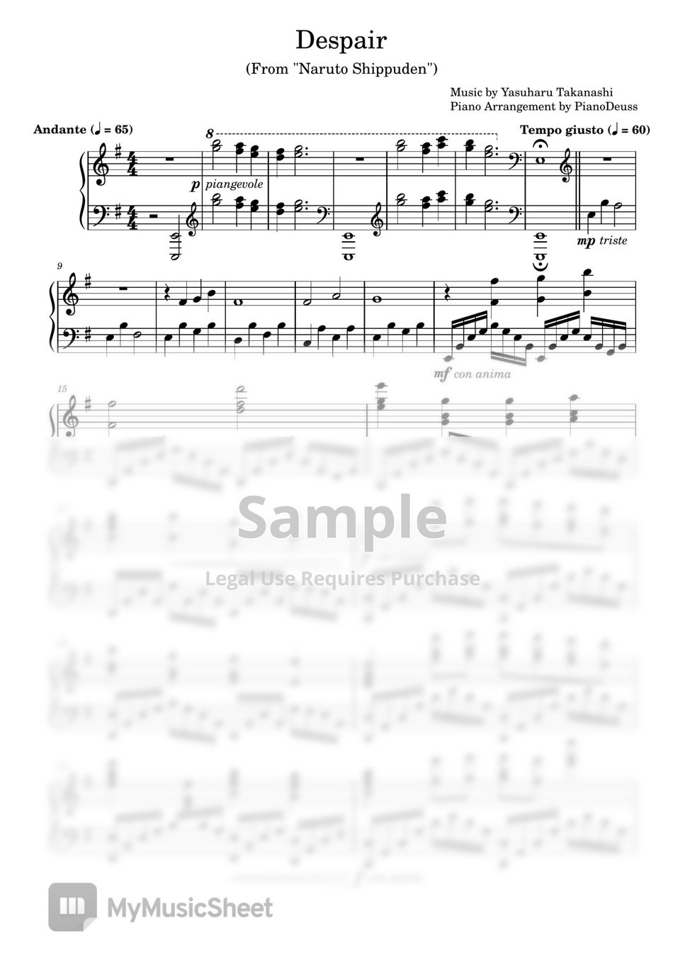 Yasuharu Takanashi - Despair (Naruto Shippuden OST) Sheets by PianoDeuss