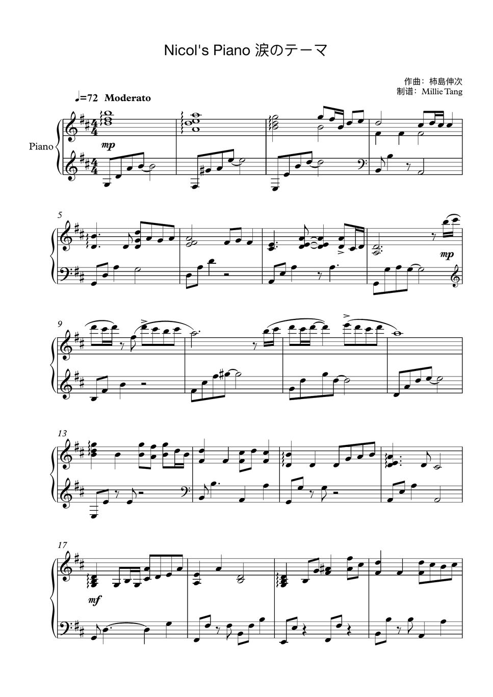 柿島伸次 - Nicol's Piano 涙のテーマ Sheet by Millie