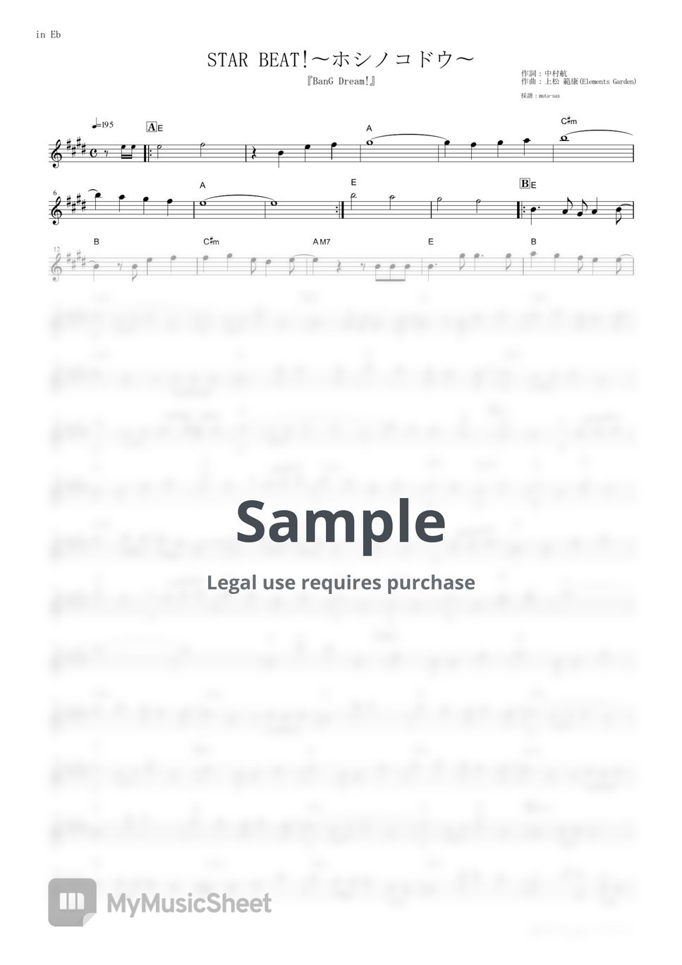 Poppin'Party - STAR BEAT! ~Hoshi no Kodou~ (BanG Dream! / in Eb) Sheets ...