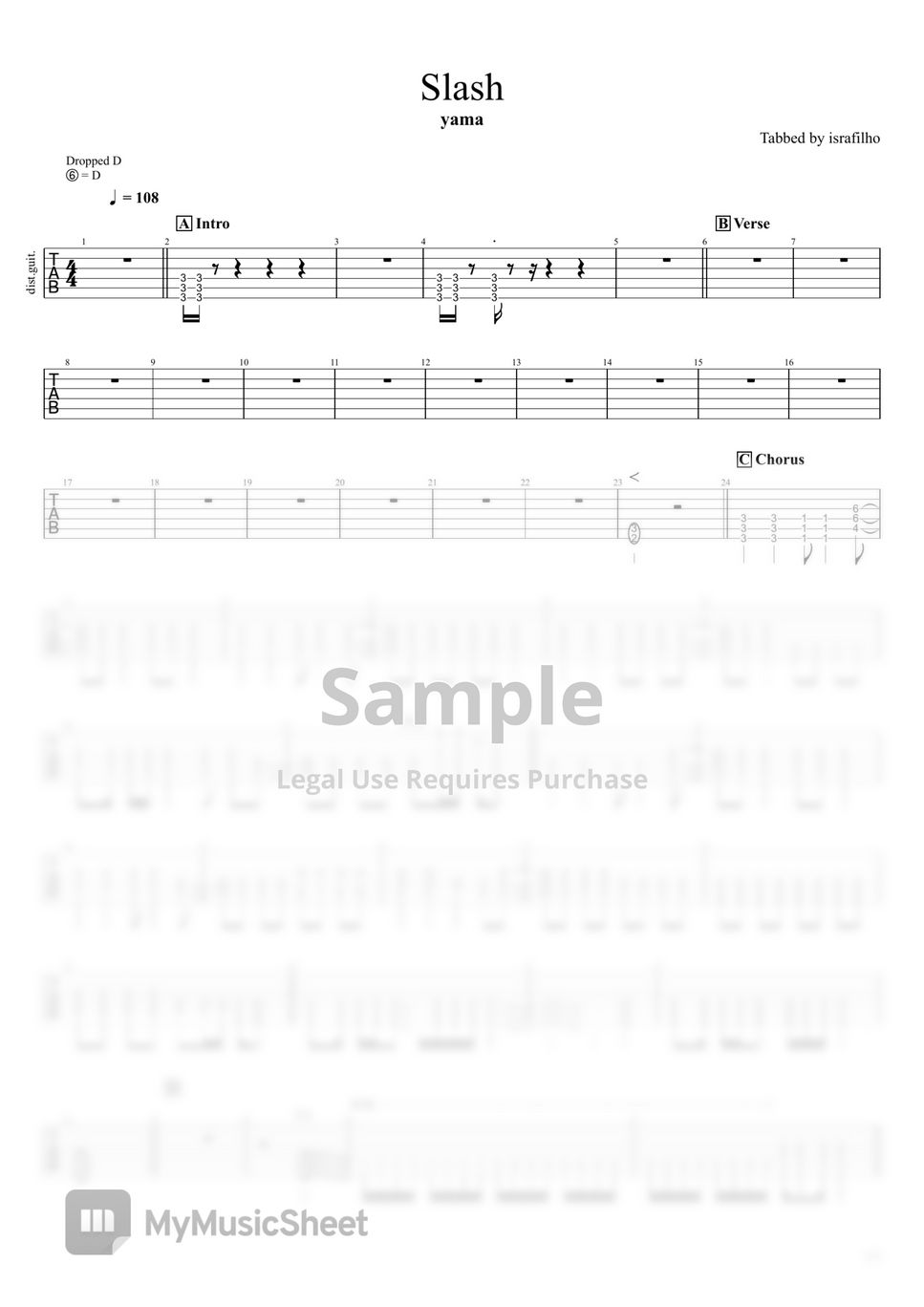 yama - slash (水星の魔女 season2〔機動戦士ガンダム〕| yama〔slash〕 Guitar Tab) Sheet ...