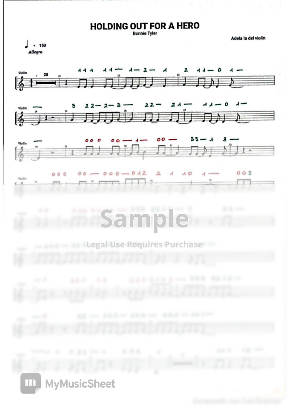 BONNIE TYLER - HOLDING OUT FOR A HERO Sheets by Adela la del violin