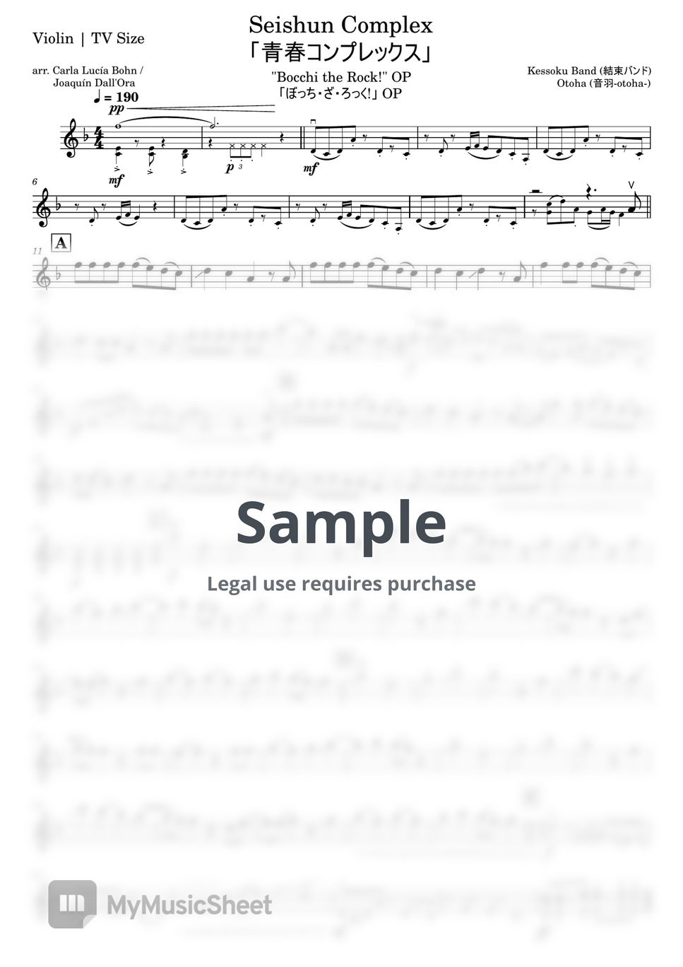 Kessoku Band - Seishun Complex | "Bocchi the Rock!" OP Sheets by co-neko