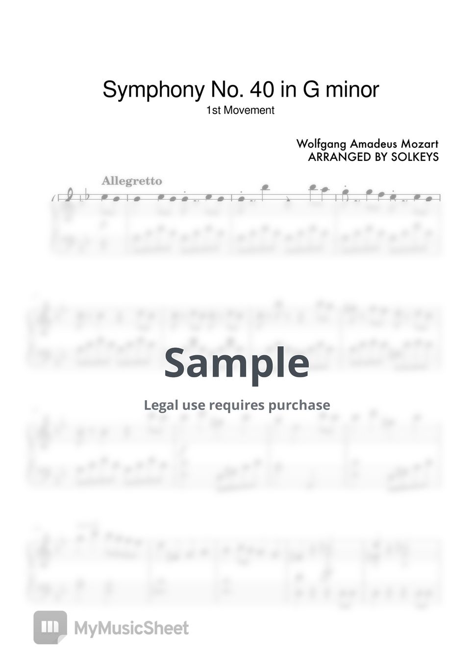 W.A. Mozart - Theme from Symphony No.40 Sheet Music by SolKeys