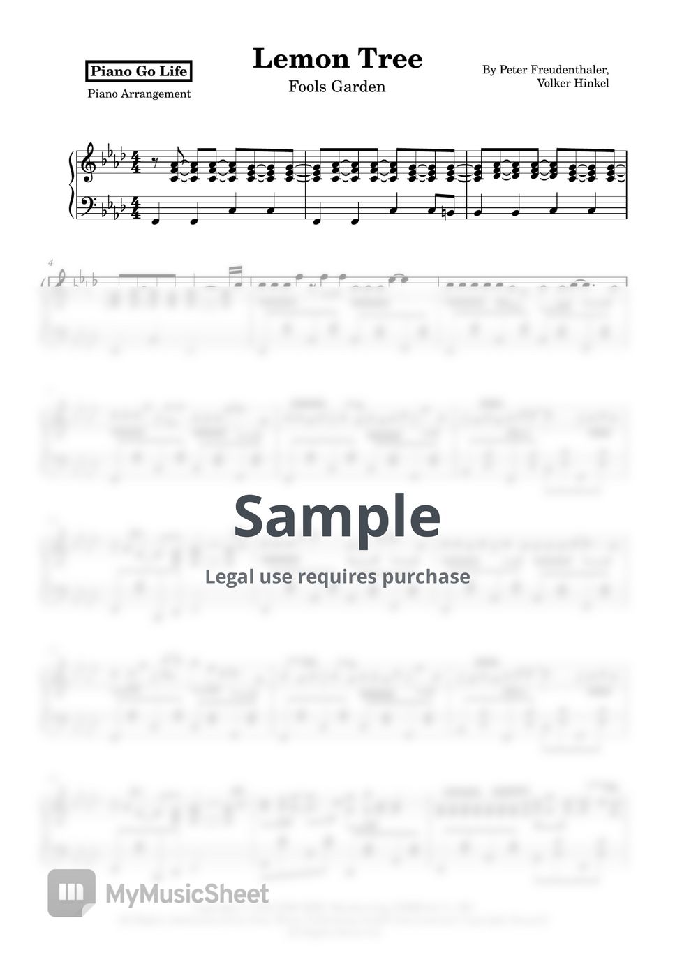 Fools Garden - Lemon Tree Sheet Music by Piano Go Life