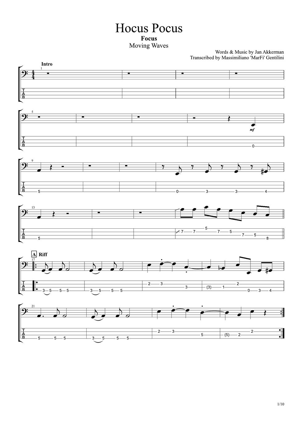 Focus - Hocus Pocus TAB by Massimiliano Gentilini