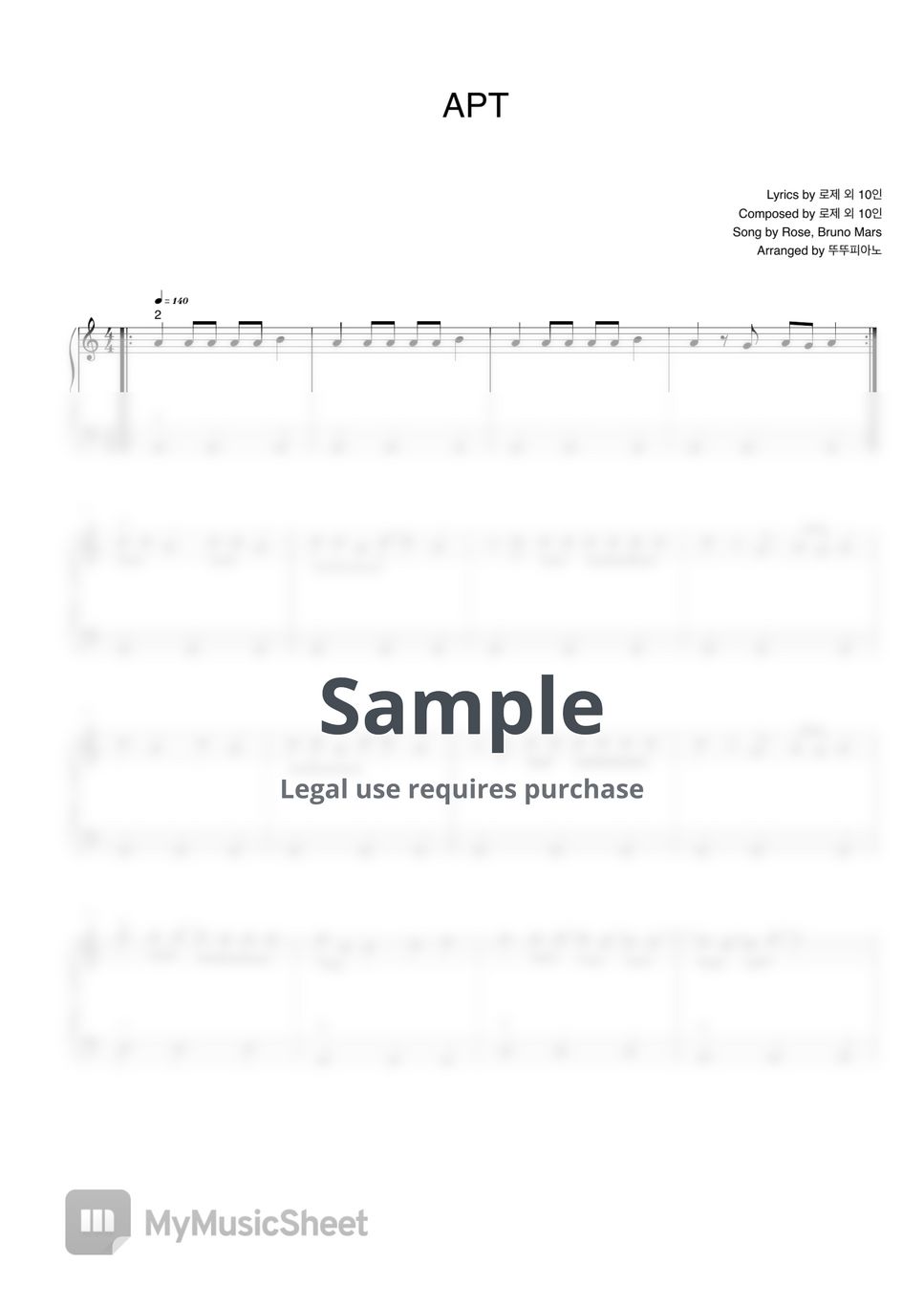 Rose & Bruno Mars - APT. (easy ver.) Sheets by dduddu piano