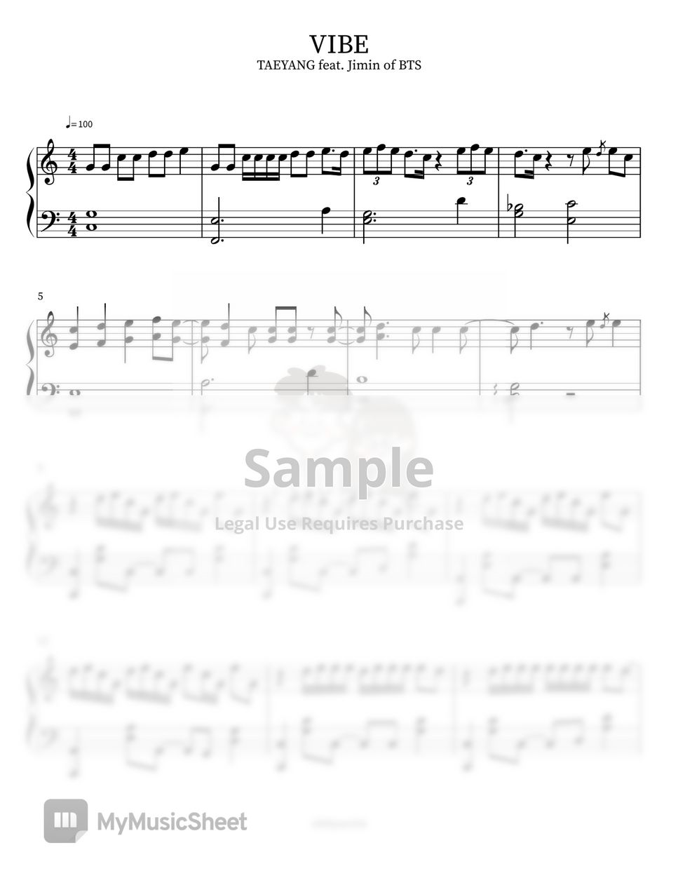 TAEYANG(太陽태양) feat. Jimin(朴智旻박지민) of BTS - VIBE 악보 by chihyun416