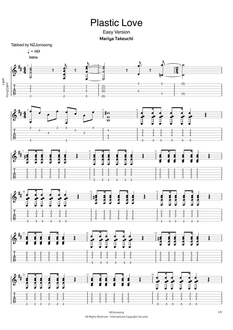 Maria Takeuchi - Plastic Love (Easy, 2/10) Sheets by NZJonosong