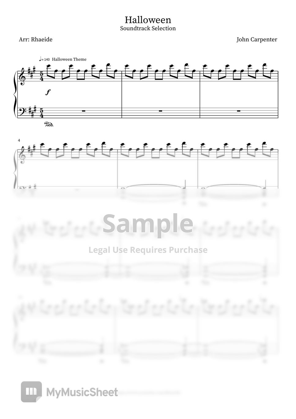 Halloween - Soundtrack Selection (John Carpenter) Sheet Music by Rhaeide
