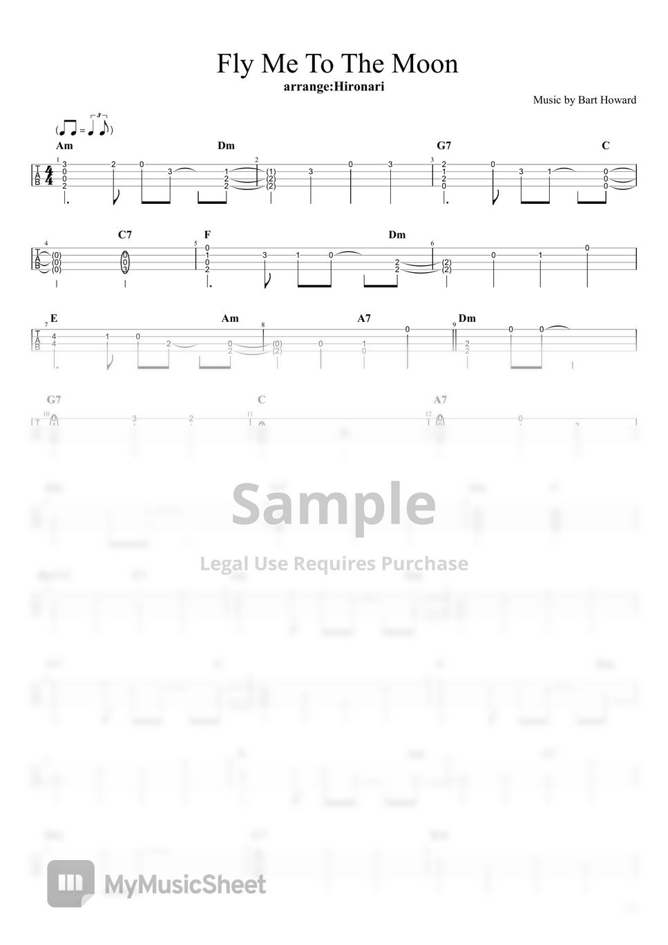 Bart Howard - Fly Me To The Moon (Solo Ukulele / High-G) Notenblatt by ...