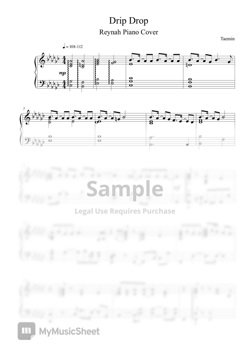 태민 - Drip Drop (Piano cover) 피아노 악보 PDF | Reynah | mymusic5