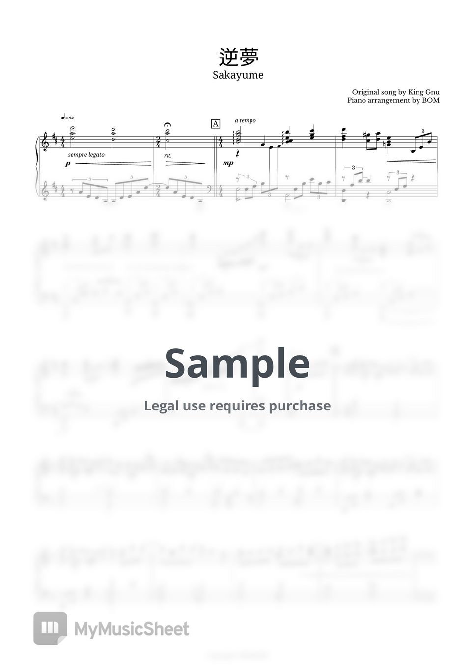 King Gnu - 逆夢 (Jujutsu Kaisen 0 ED) Sheets by BOM