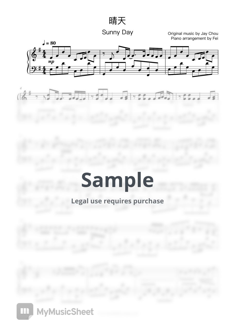 周杰伦 - 晴天 Sheet Music by Fei