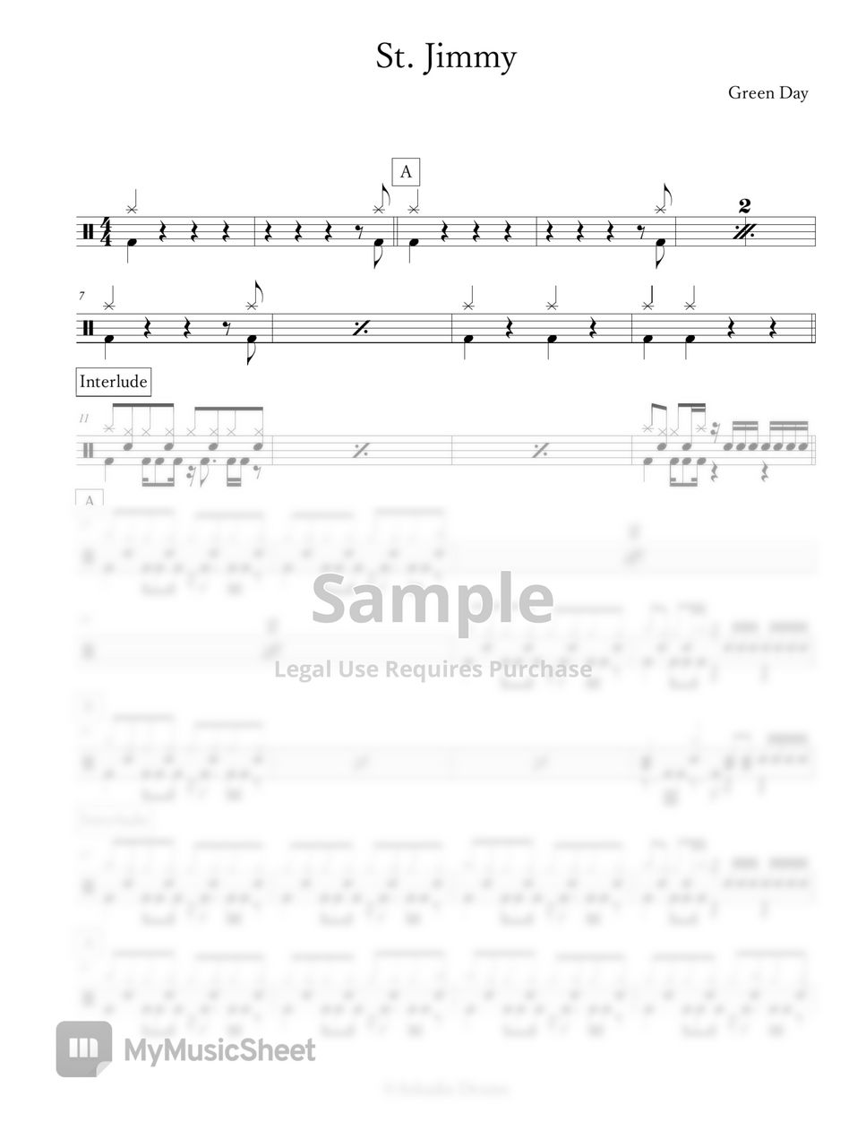 Green Day - St. Jimmy Sheets by Arkadia Drums