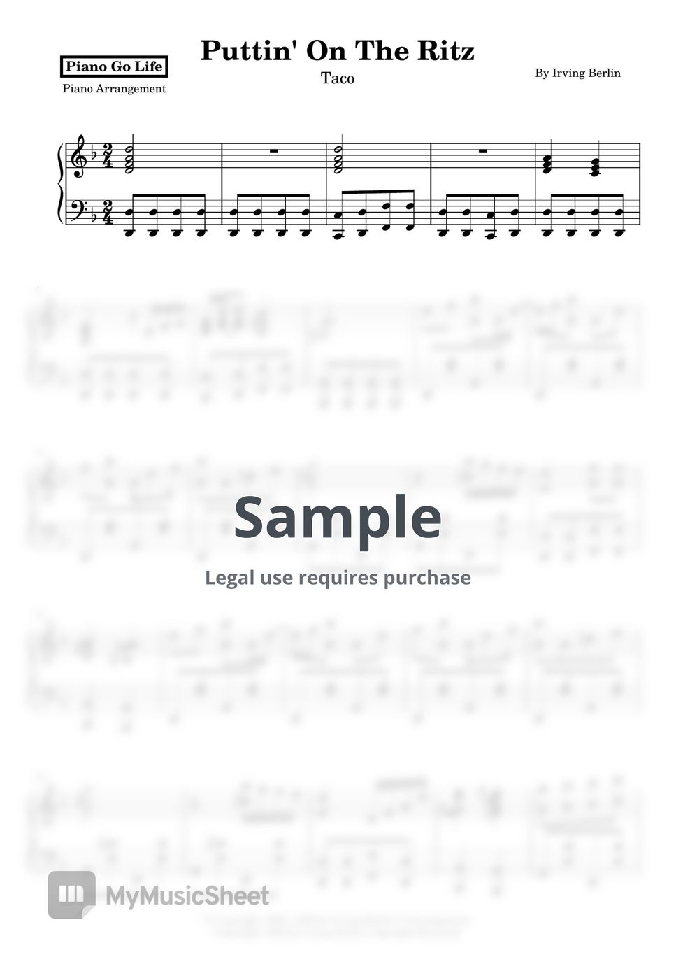 Taco - Puttin' On The Ritz 악보 by Piano Go Life