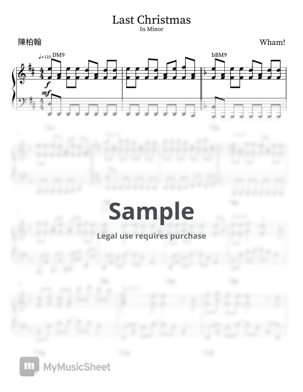 Wham! - Last Christmas In Minor Piano Sheets by Wham!