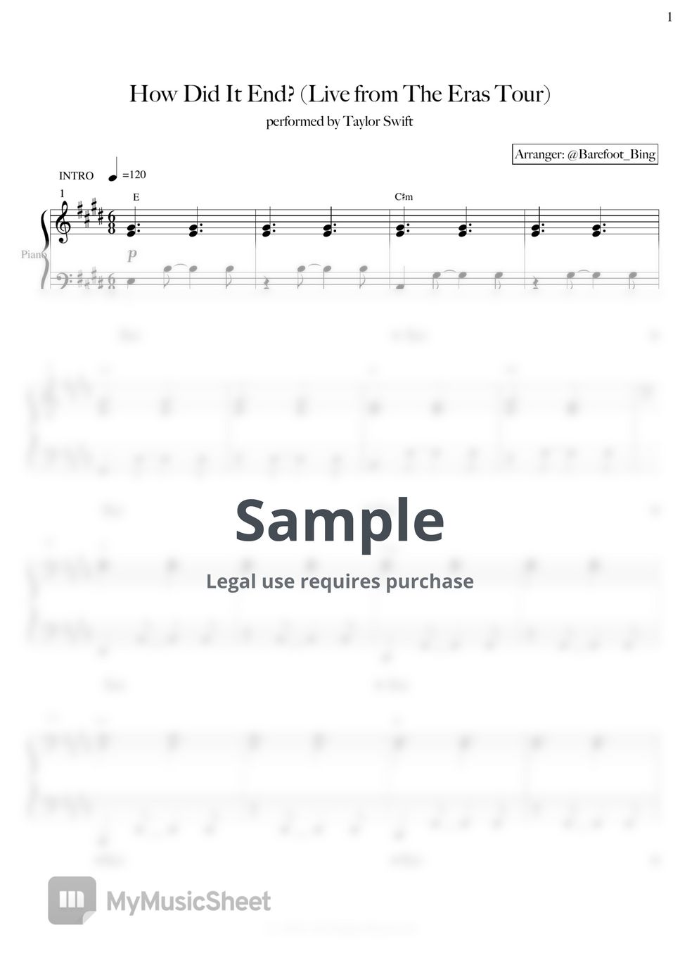 Taylor Swift - How Did It End? (Live from The Eras Tour) Sheet Music by ...