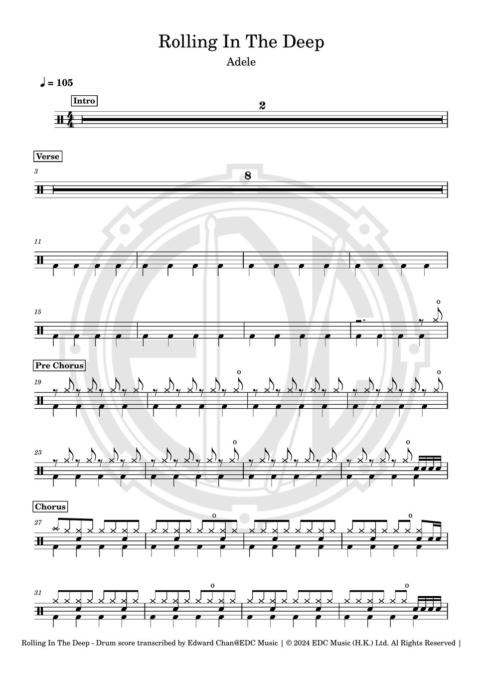 Adele - Rolling In The Deep 曲谱 by Edward Chan@EDC Music