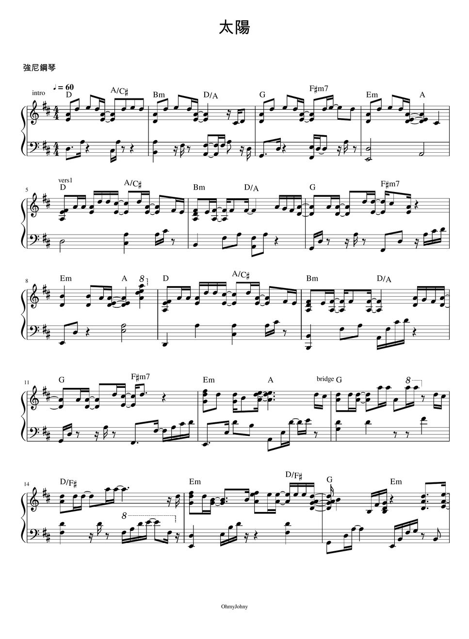 Pika chui - sun (with Key D Eb E) Sheet by Johny