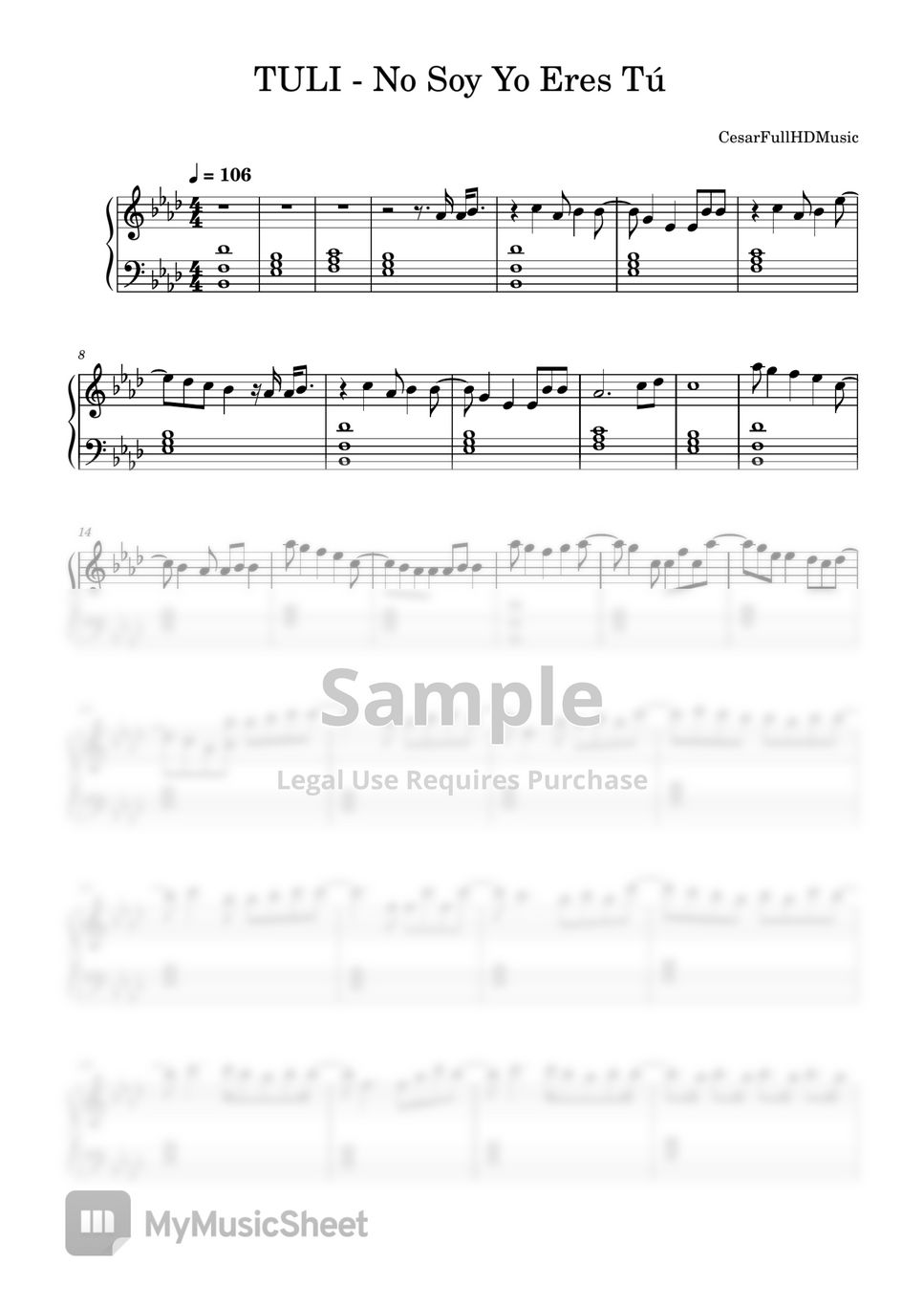 TULI - No Soy Yo Eres Tú Sheet Music