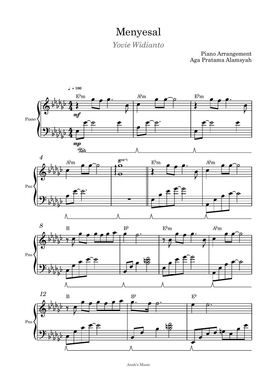 Yovie Widianto - Menyesal (Piano Solo) Sheets by Aga Pratama Alamsyah