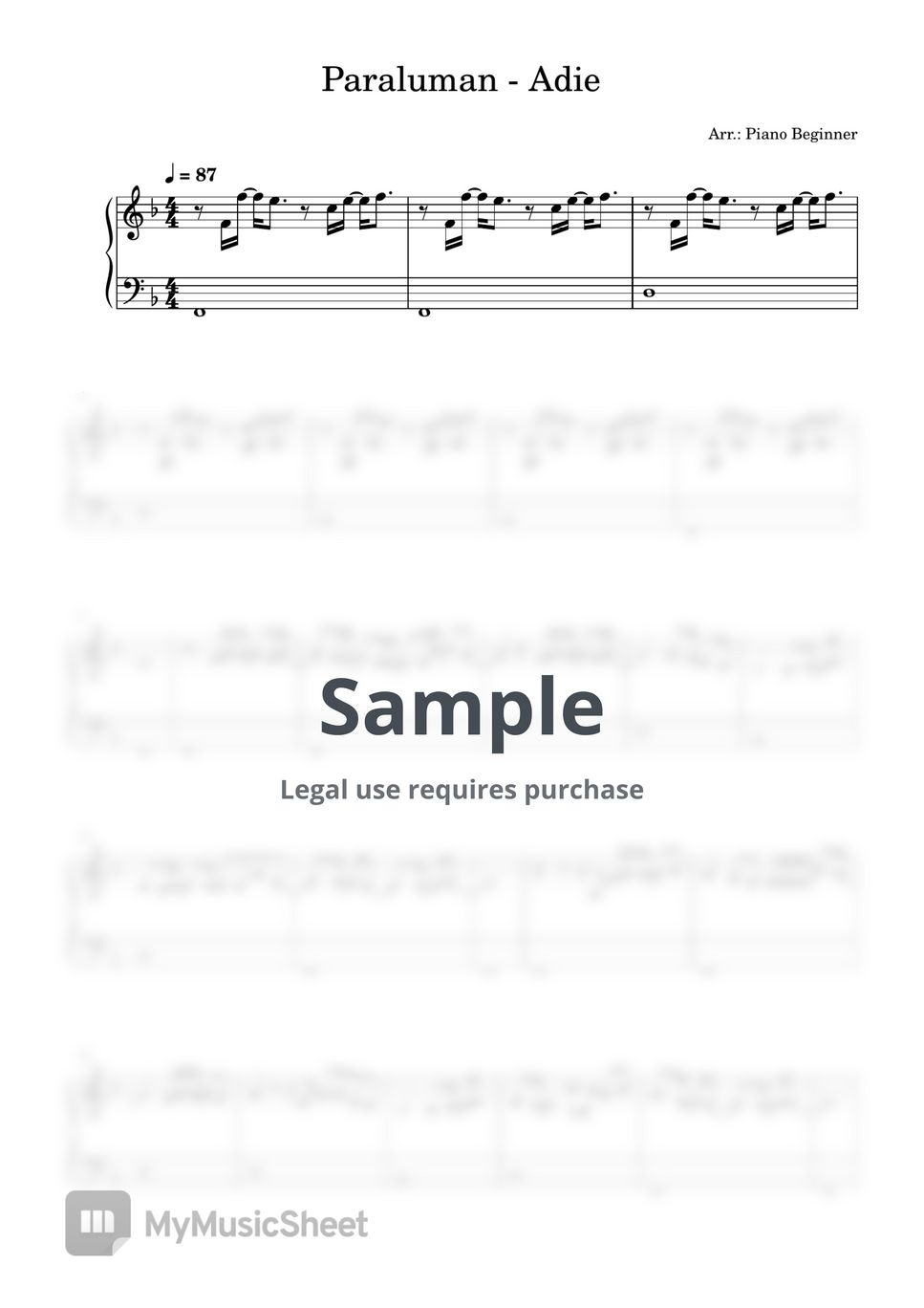 Adie - Paraluman Sheets by Piano Beginner