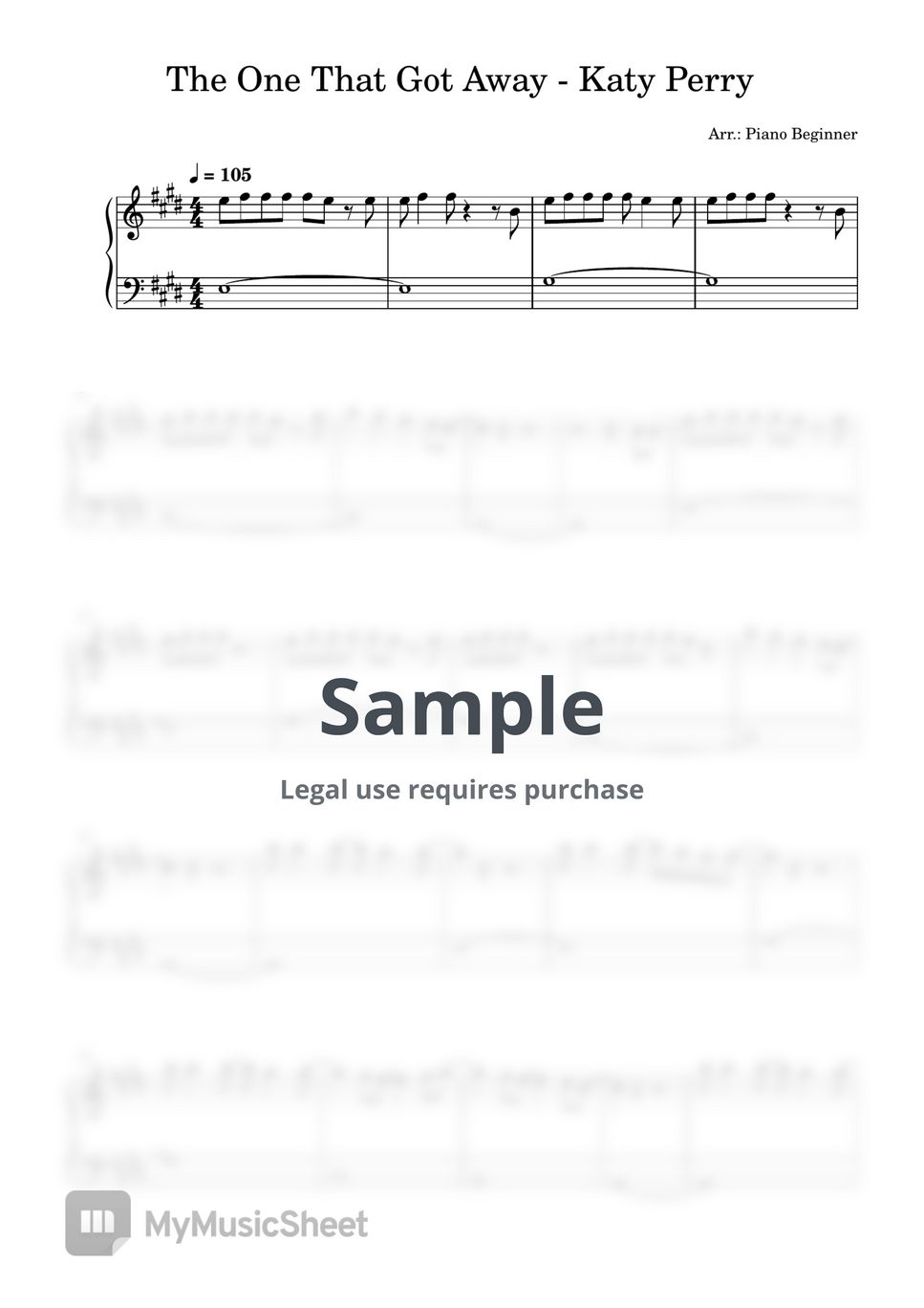 Katy Perry - The One That Got Away 악보 by Piano Beginner