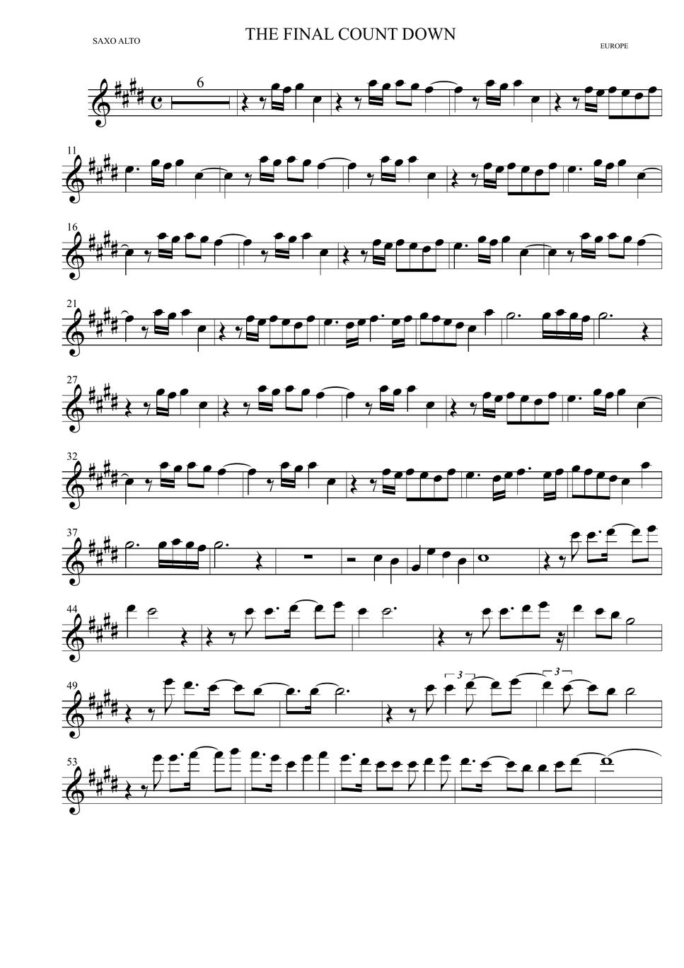 The Final Countdown - Europe (Alto Sax) Sheet by Ismael Dorado