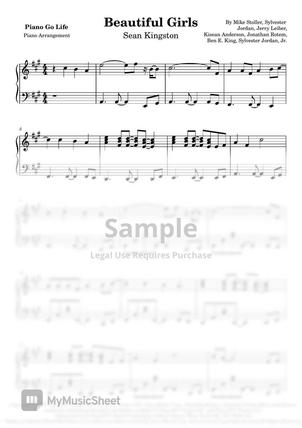 Sean Kingston - Beautiful Girls Sheet Music by Piano Go Life