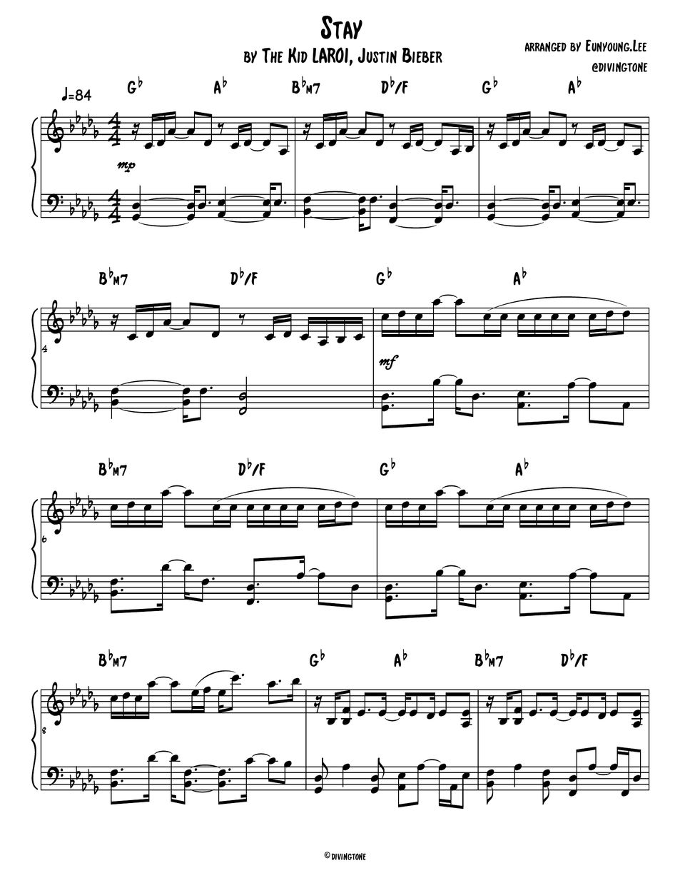 The Kid LAROI, Justin Bieber - STAY (piano sheet / 피아노 악보) Sheets by ...