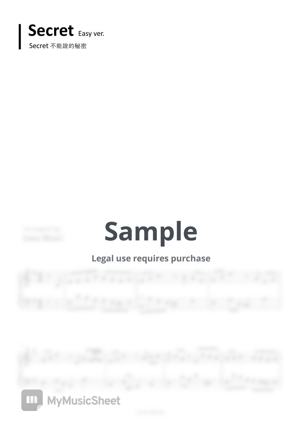 Secret (不能說的秘密) - Secret (Easy Piano Sheet) Sheets by 𝐋𝐮𝐧𝐚 𝐌𝐮𝐬𝐢𝐜 𝐄𝐚𝐬𝐲