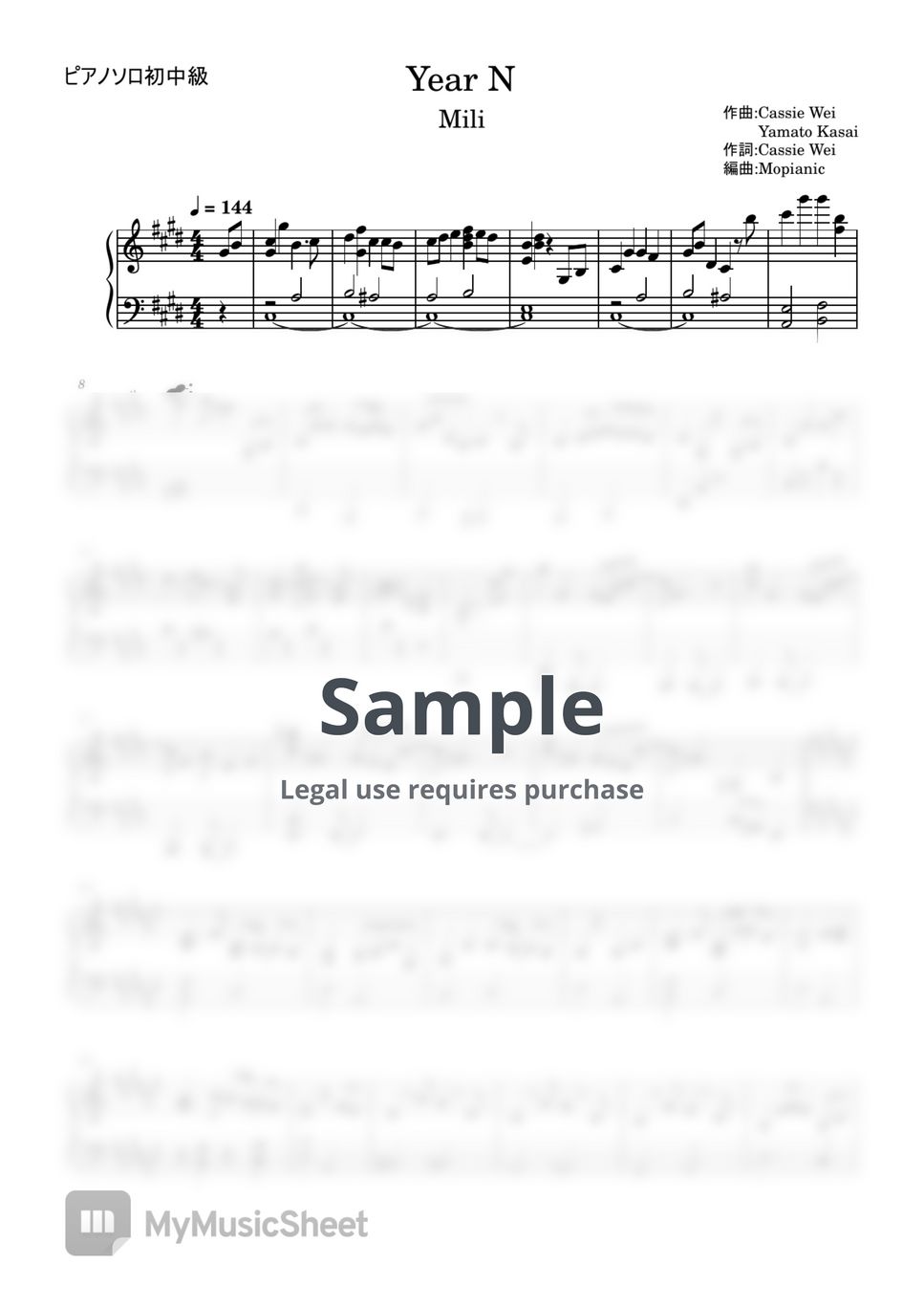 Mili - Year N (piano, beginner to intermediate) Sheets by Mopianic