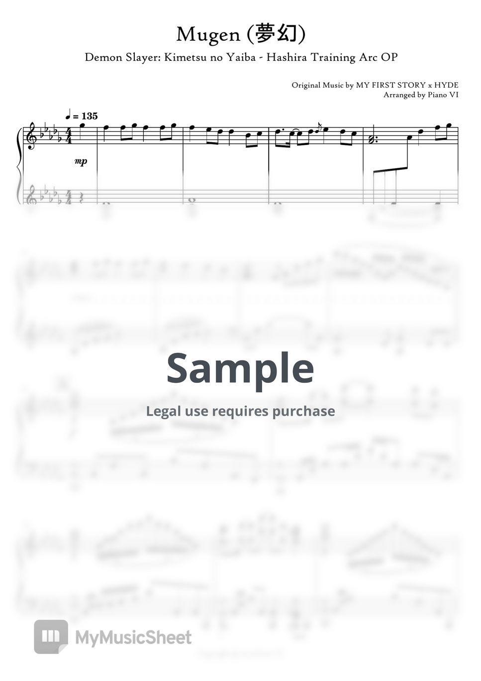My First Story Hyde Mugen Sheets By Piano Vi