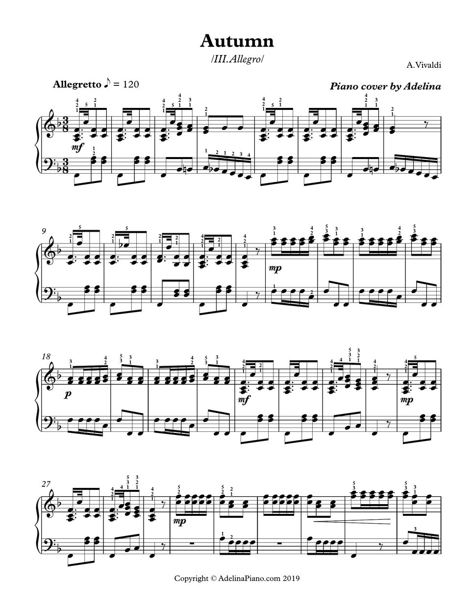 A.Vivaldi - Autumn Sheet by Adelina Piano