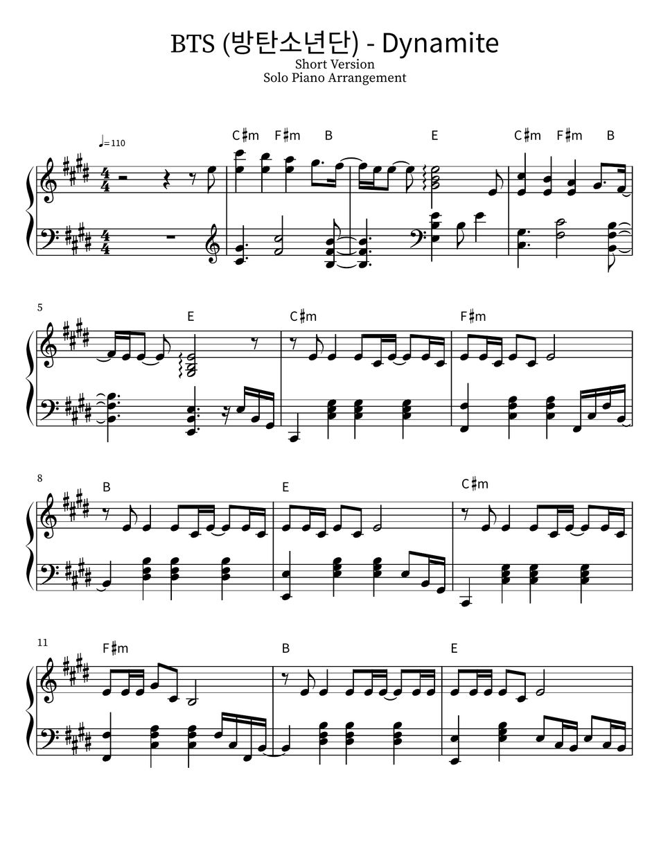 Bts 방탄소년단 Dynamite Short Version Sheet By Gita Nofieka Music