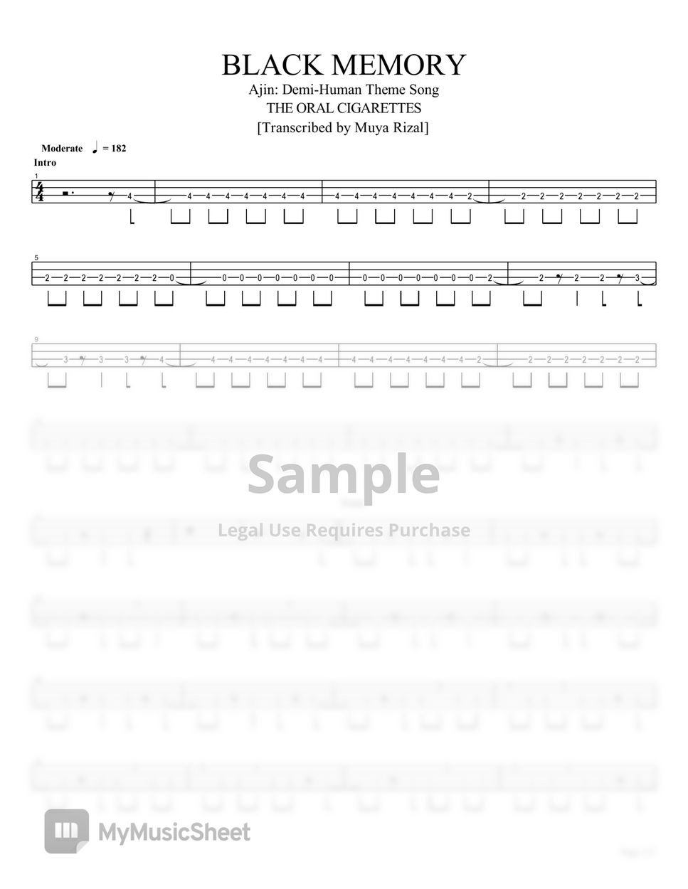 THE ORAL CIGARETTES - BLACK MEMORY (Bass TAB) Sheets by Muya
