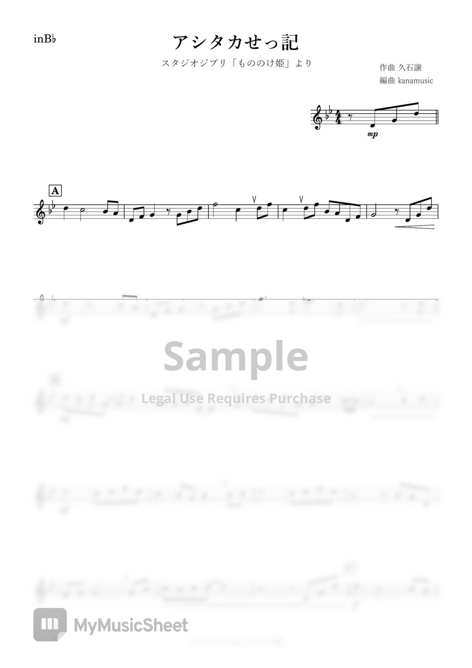 Princess Mononoke - Legend of Ashitaka (B♭) Sheets by kanamusic