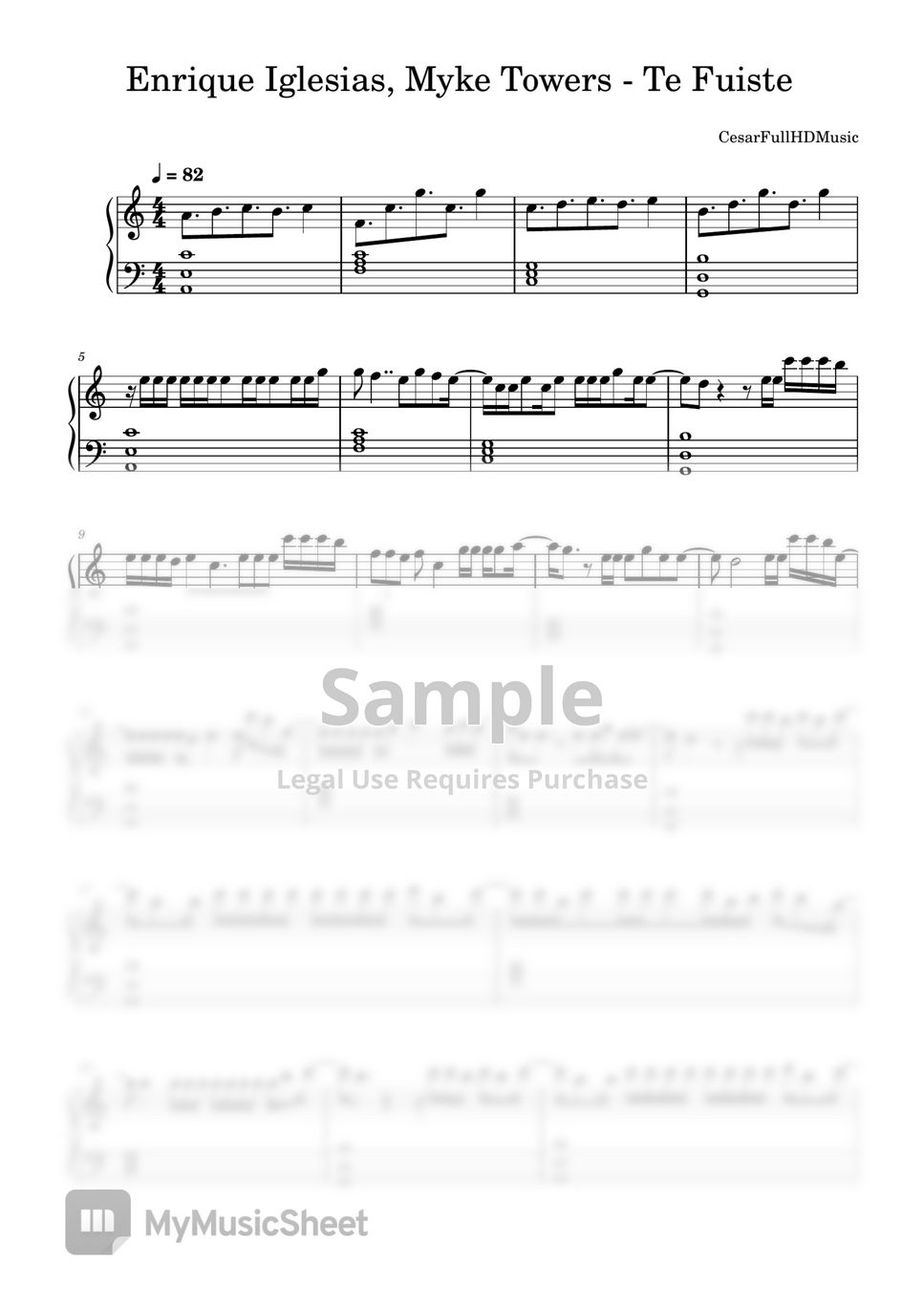 Enrique Iglesias ft Myke Towers - TE FUISTE 악보