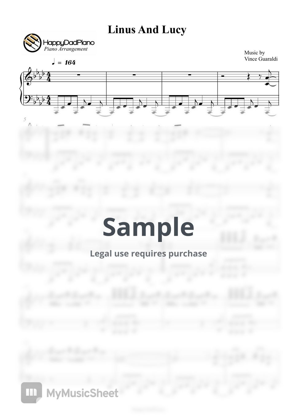 Vince Guaraldi - Linus and Lucy Sheets by HappyDadPiano